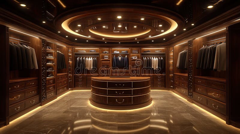 Luxurious Walk-in Closet, Interior Design, Night Lighting, Marble Floor ...