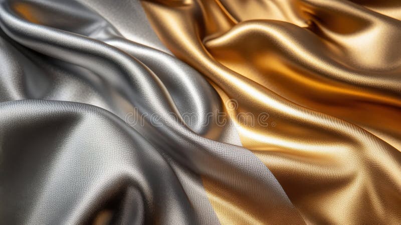 Luxurious Waves of Metallic Gold and Silver Satin Fabric Creating ...