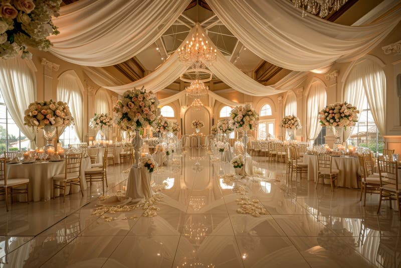 Luxurious Wedding Hall with Elegant Chandeliers. Generative AI Stock ...