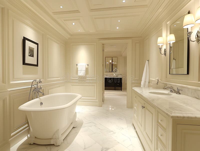 A Luxurious and Well Lit Bathroom with a Tub Stock Illustration ...