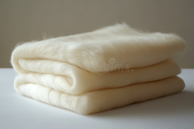 Luxurious White Angora Mohair Wool Blanket Folded on a White Background ...