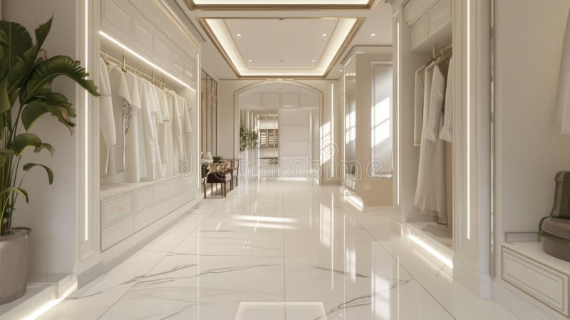 Luxurious White Dressing Room with Reflective Marble Flooring Stock ...