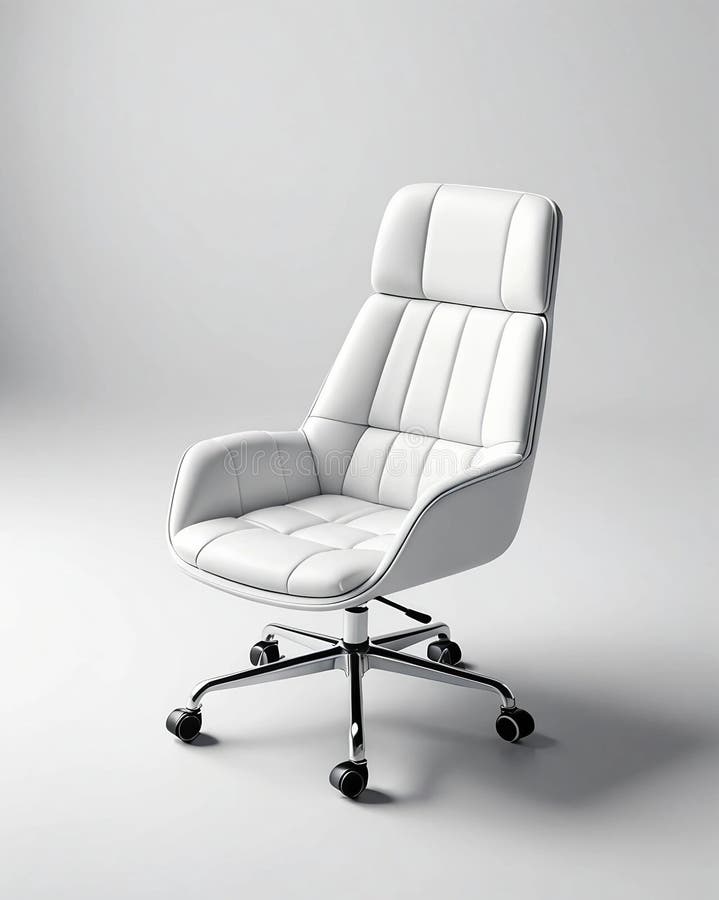 Luxurious White Executive Chair with Chrome Base and Wheels Stock Photo ...