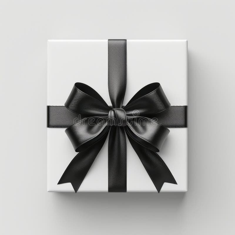 Luxurious White Gift Box with Black Bow on Isolated Background Stock ...