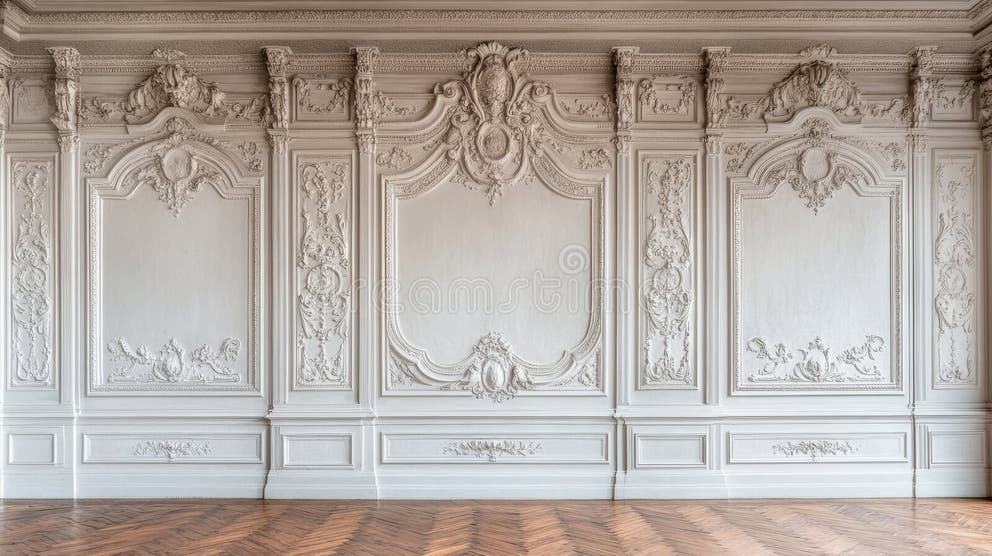 A Luxurious White Wall Design Featuring Bas-relief and Stucco Moldings ...