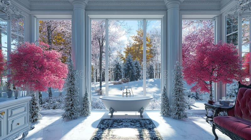 Luxurious Winter Villa Living Room with a Fireplace and Breathtaking ...