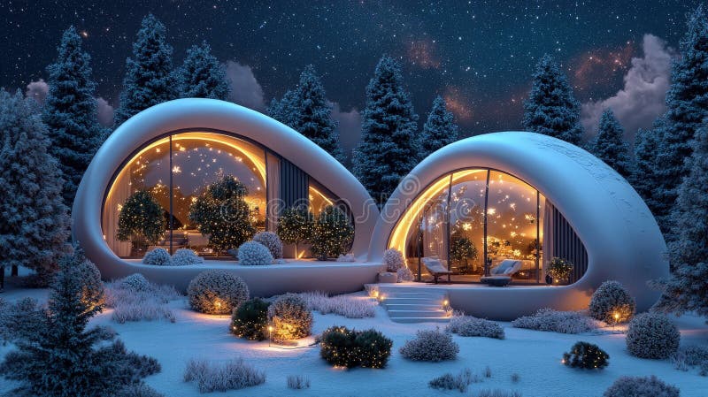 Luxurious Winter Domes Illuminated Under a Vibrant Starry Sky, Blending ...