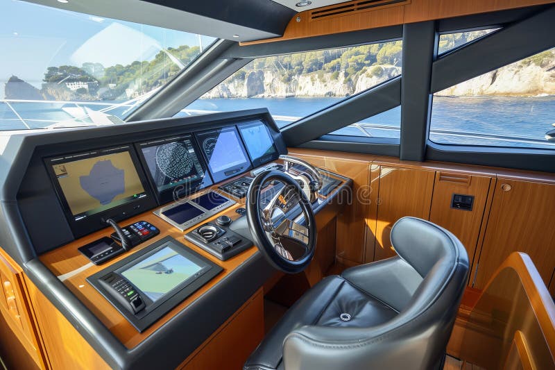 Luxurious Yacht Cockpit with Advanced Navigation Systems and Scenic ...