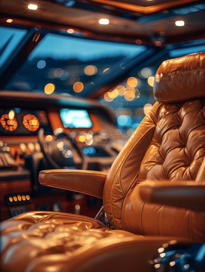 Luxurious Yacht Cockpit with Leather Chair and Control Panel. Stock ...