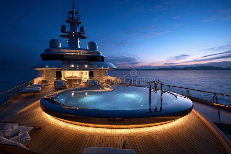Luxurious Yacht Deck Pool at Dusk with Ocean Views Stock Image - Image ...