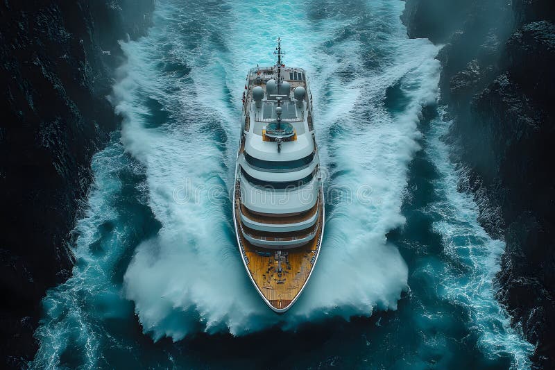 Luxurious Yacht Navigating through a Narrow Ocean Passage with Dramatic ...