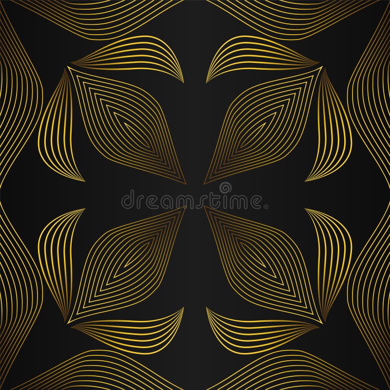 Luxury Abstract Gold Line Frame Decoration on Black Background Stock ...