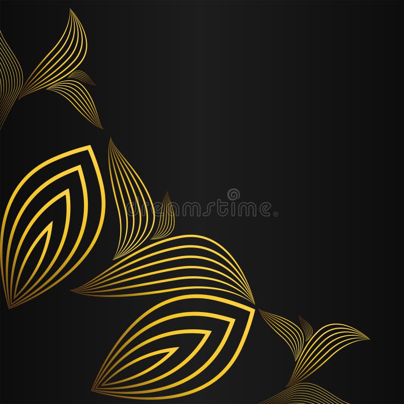 Luxury Abstract Golden Floral Line on Black Background Design Stock ...