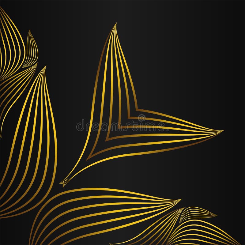 Luxury Abstract Golden Floral Line on Black Background Design Stock ...