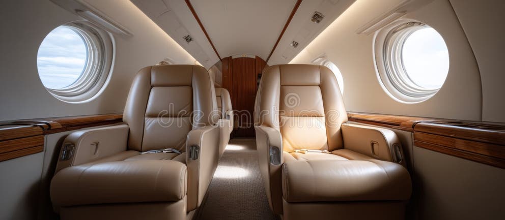 Luxury Airplane Interior with Exquisite Leather Seats and Large Windows ...