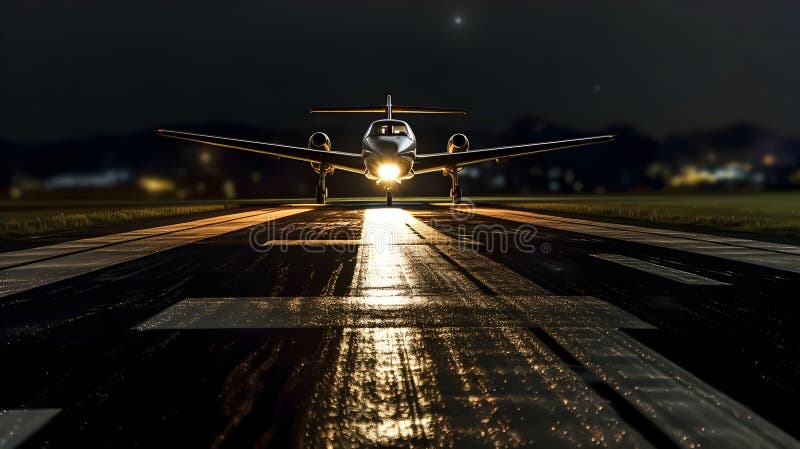 Luxury Airplane at Night on the Runway Stock Photo - Image of open ...