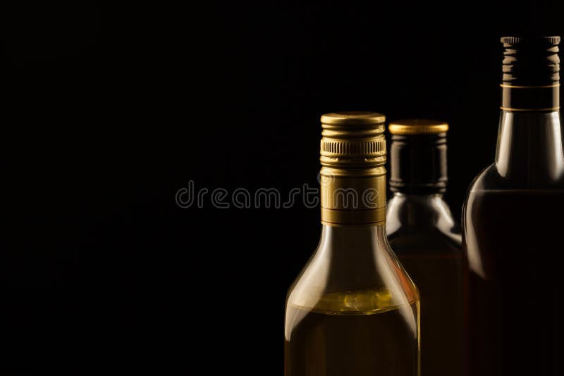 Luxury Alcoholic Drinks on Dark Background Stock Image - Image of copy ...