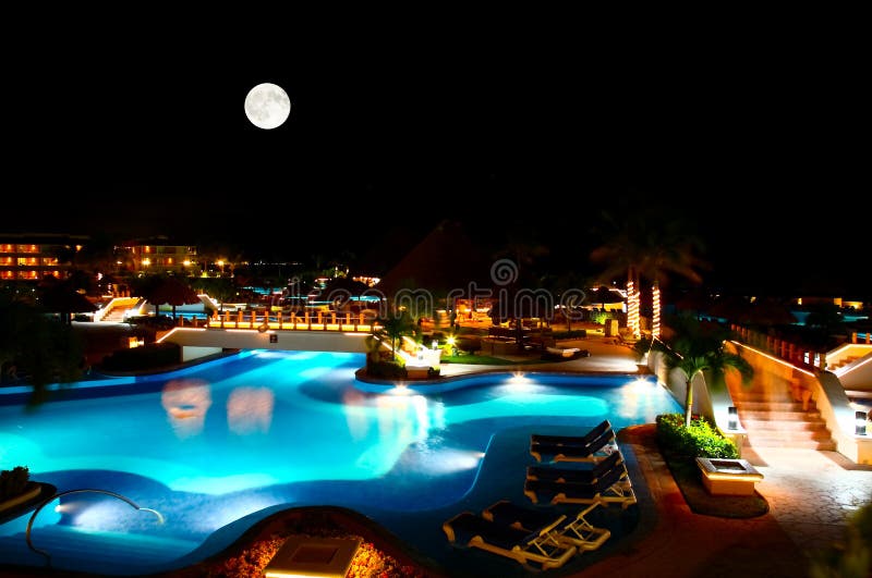 A Luxury All Inclusive Beach Resort at Night Stock Image - Image of ...