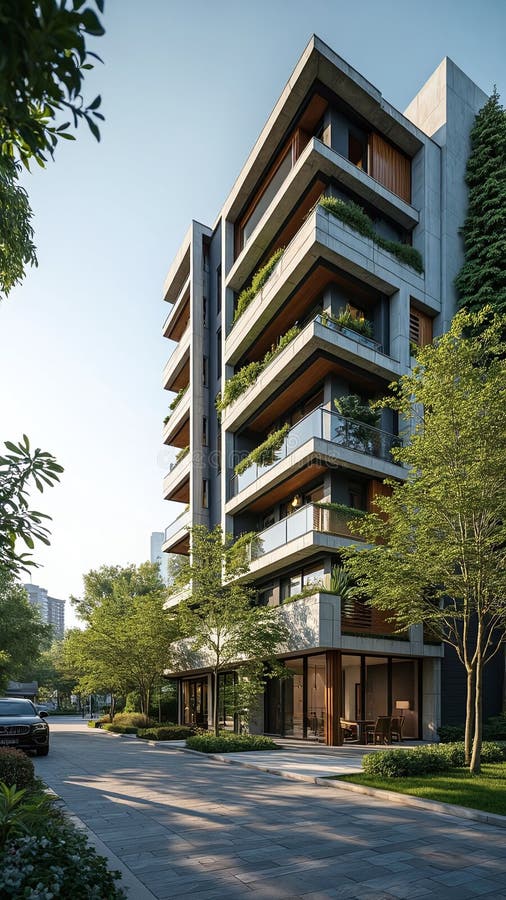Luxury Apartment Building with Modern Architecture, Surrounded by ...