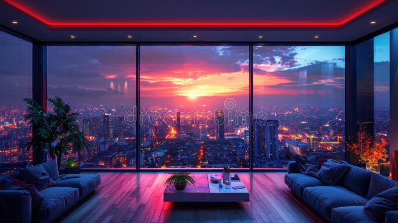 Luxury Apartment with Cityscape View at Sunset - Generative Ai Stock ...
