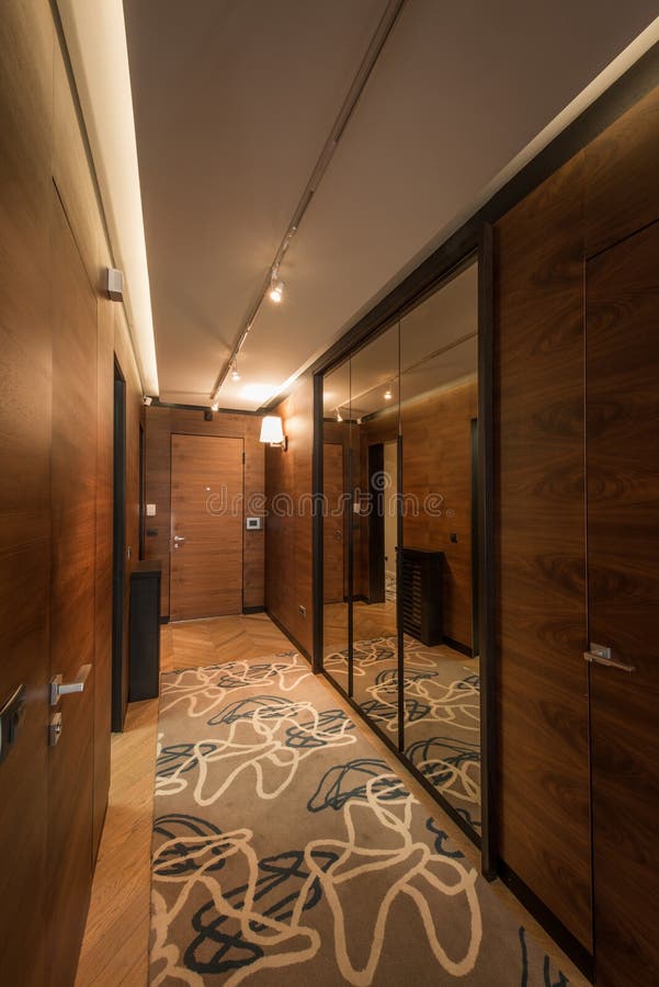 Luxury Apartment Interior, Brown Corridor Stock Photo - Image of ...