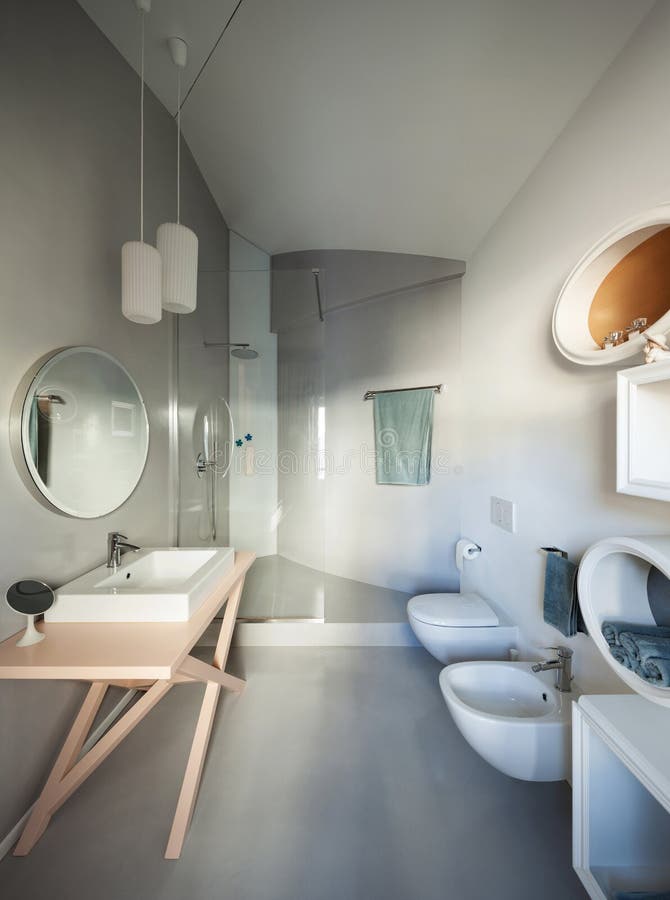 Luxury Apartment, Modern Bathroom Stock Image - Image of mirror, house ...