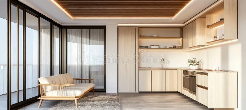 Luxury Apartment Open Plan Kitchen, Living Area, Balcony, and Modern ...