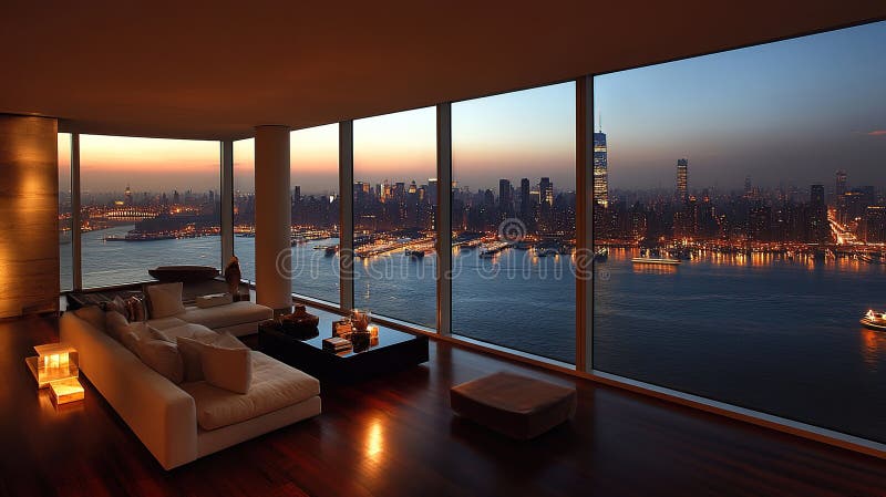 Luxury Apartment Sunset City View Stock Illustration - Illustration of ...