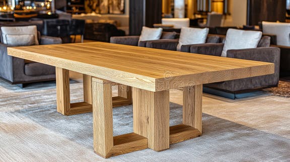 In a Luxury Apartment, There is a Modern Light Oak Conference Table ...
