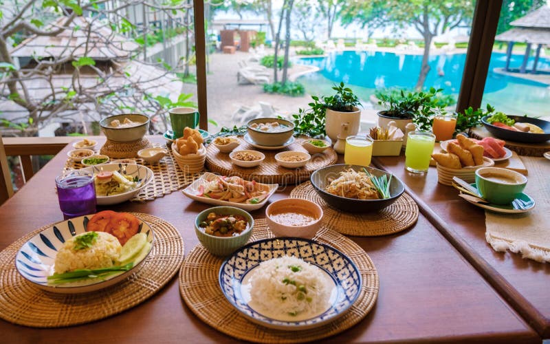 Luxury Asian Breakfast in Hotel Stock Photo - Image of delicious ...