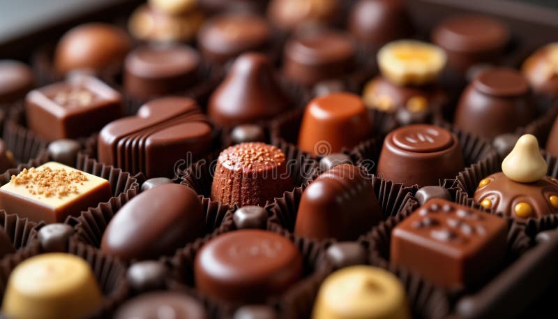 Luxury Assorted Chocolates in Various Shapes, Colors Neatly Arranged in ...