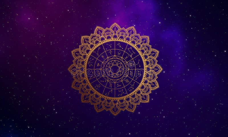 Astrology Chart and Galaxy Background Stock Illustration - Illustration ...