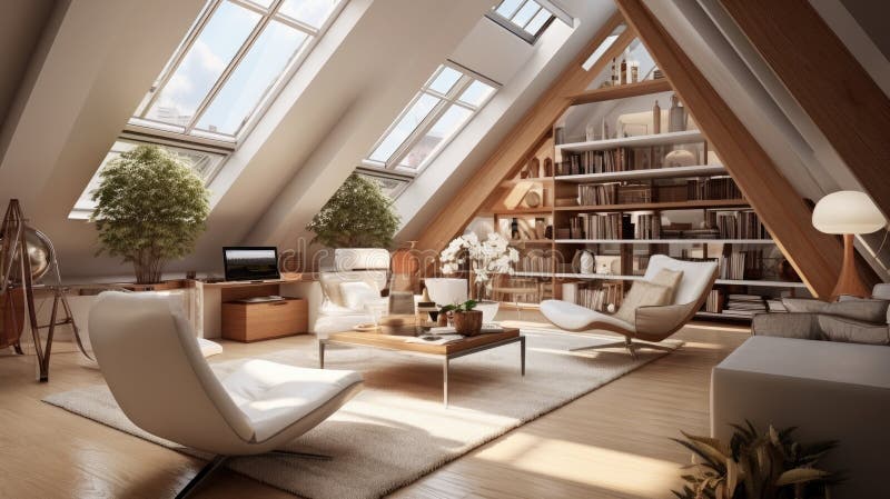 Luxury Attic Interior with Elegant Furniture and Architectural Design ...
