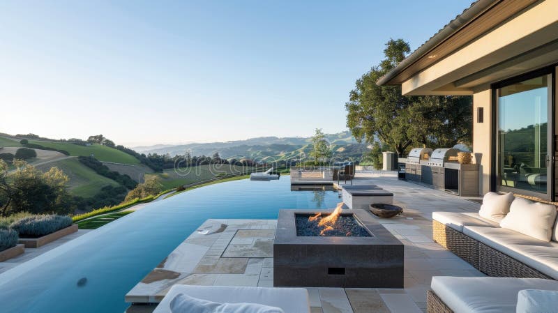 Luxury Backyard with Infinity Pool and Fire Pit Overlooking Scenic ...