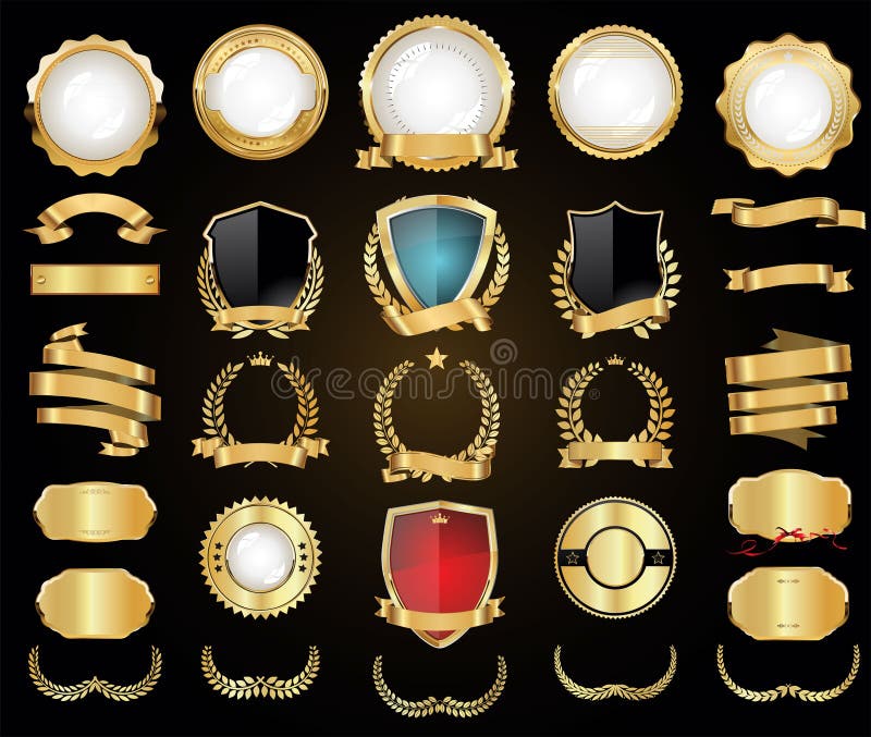 Luxury Badges and Labels with Laurel Wreath Silver and Gold Collection ...