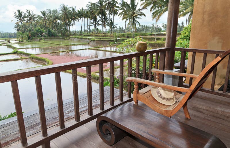 Luxury Balcony Overlooking Rice Fields Stock Image - Image of lounge ...