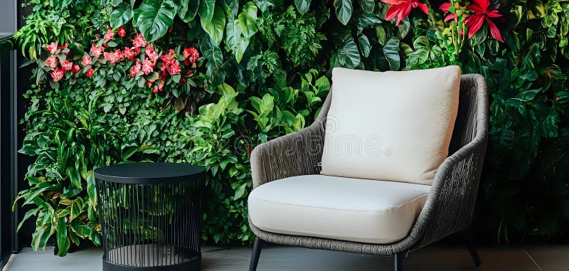 Luxury Balcony Terrace with Tropical Garden Wall. Side View Stock ...