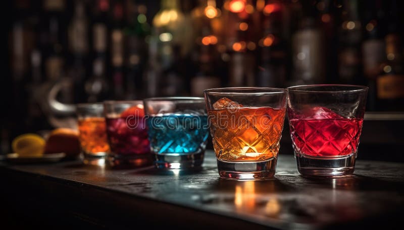 At the Luxury Bar, a Bartender Serves Multi Colored Cocktails Generated ...