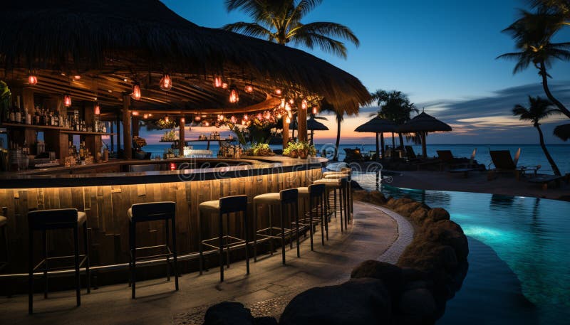 Luxury Bar at Dusk, Offering Relaxation and Tropical Cocktails ...