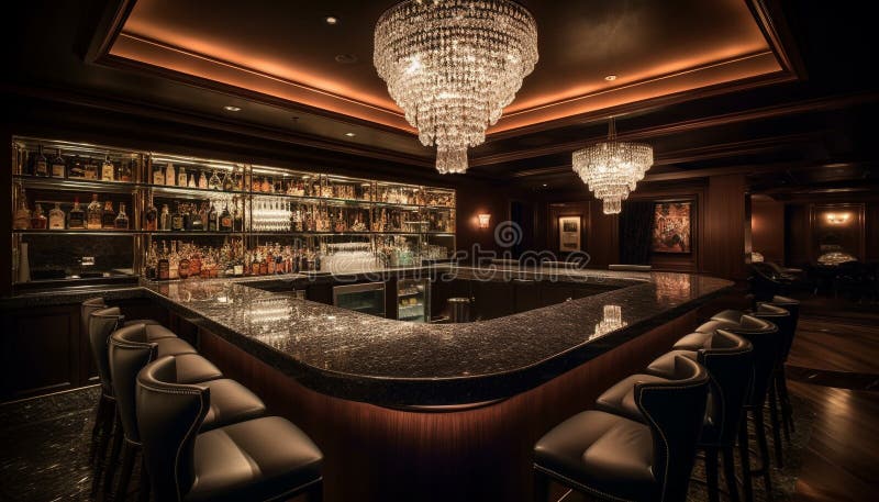 Luxury Bar Illuminated With Modern Lighting Equipment Generated By Ai