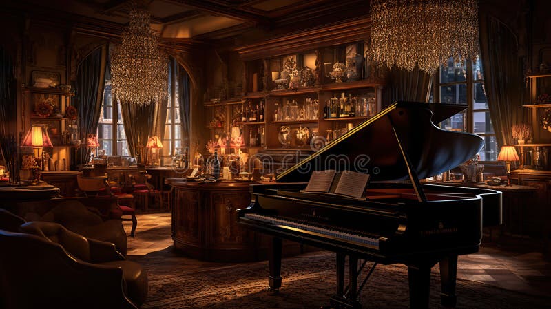 Luxury Bar Room with a Grand Piano. Generative Ai Stock Illustration ...