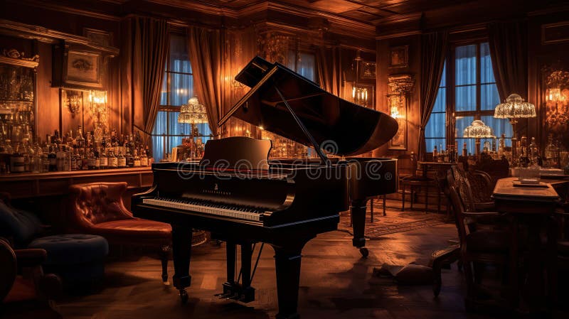 Luxury Bar Room with a Grand Piano. Generative Ai Stock Illustration ...