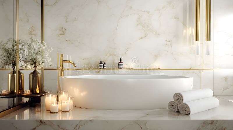 Luxury Bathroom Interior with Marble and Gold Accents Stock ...