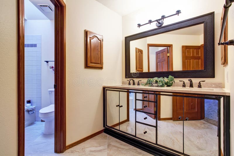 Luxury Bathroom Vanity Cabinet in Mirror Trim Stock Photo - Image of ...