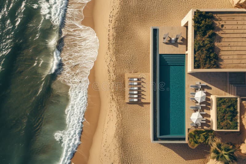 Luxury Beach House with Pool beside the Ocean. Stock Image - Image of ...
