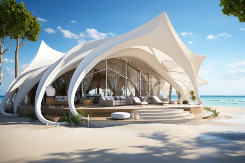 Luxury Beach Tents Canopies on White Sandy Beach Stock Illustration ...