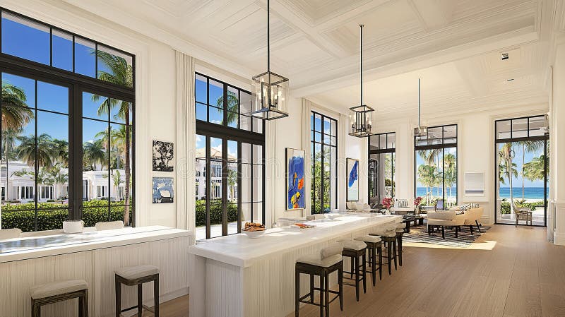 Luxury Beachfront Kitchen Island, Ocean View Stock Photo - Image of ...