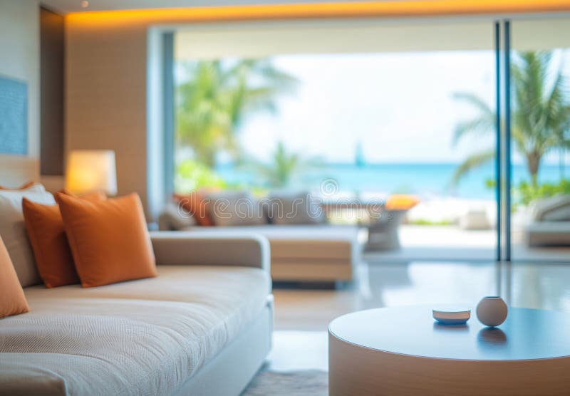 Luxury Beachfront Living Room Interior Design High Quality Image Stock ...