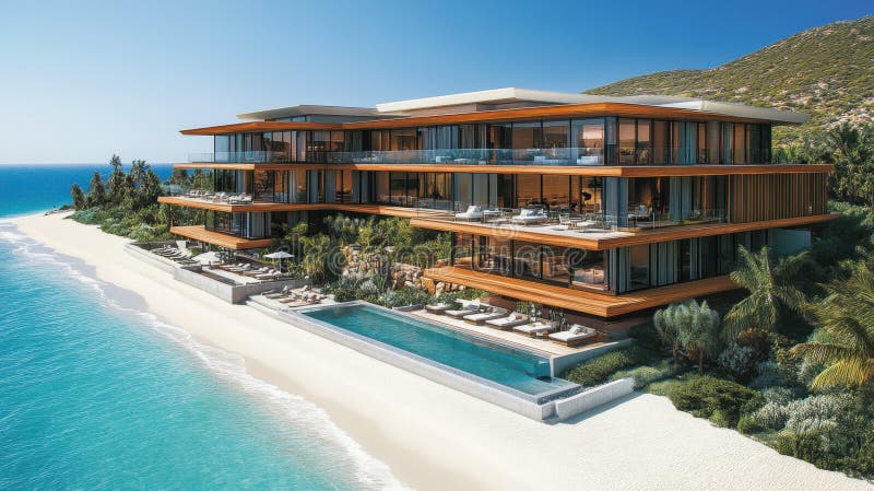 Luxury Beachfront Modern Villa with Ocean Views and Private Pool Stock ...