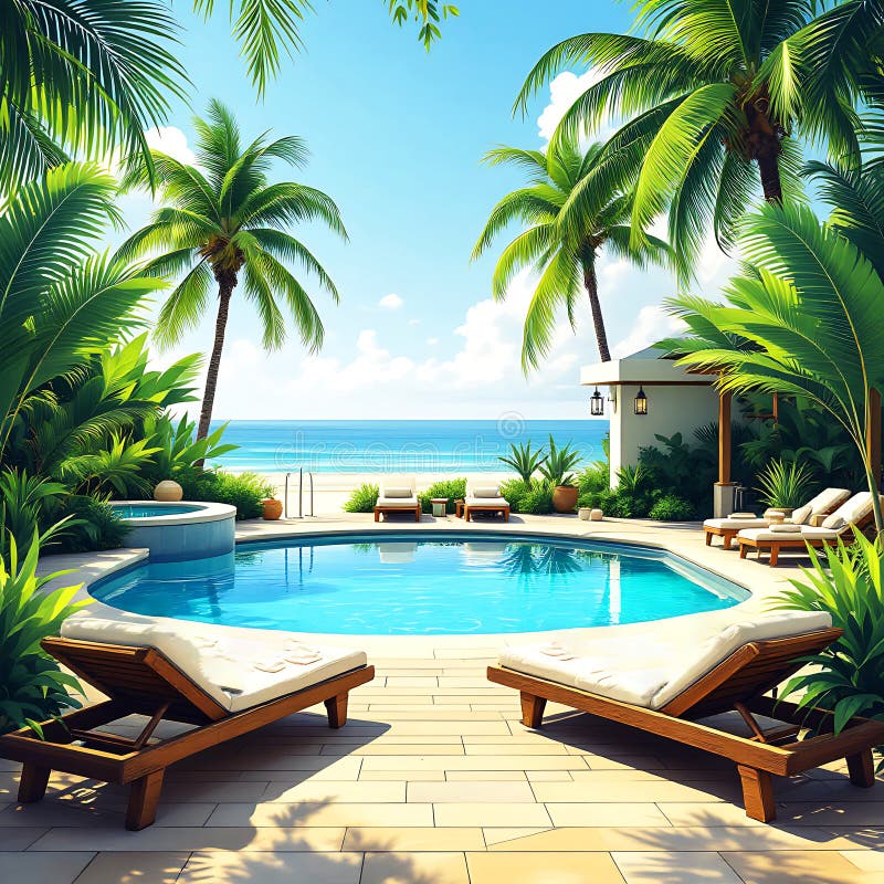 Luxury Beachfront Resort with Pool and Palm Trees in Miami Stock Image ...